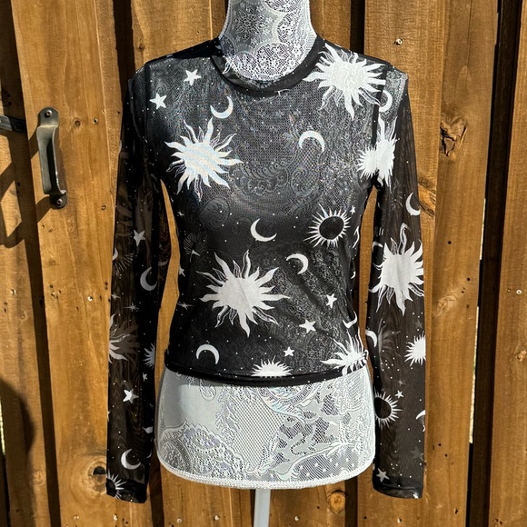 Full Tilt | Tops | Full Tilt Sheer Sun Moon And Stars Cosmic Sheer Mesh ...